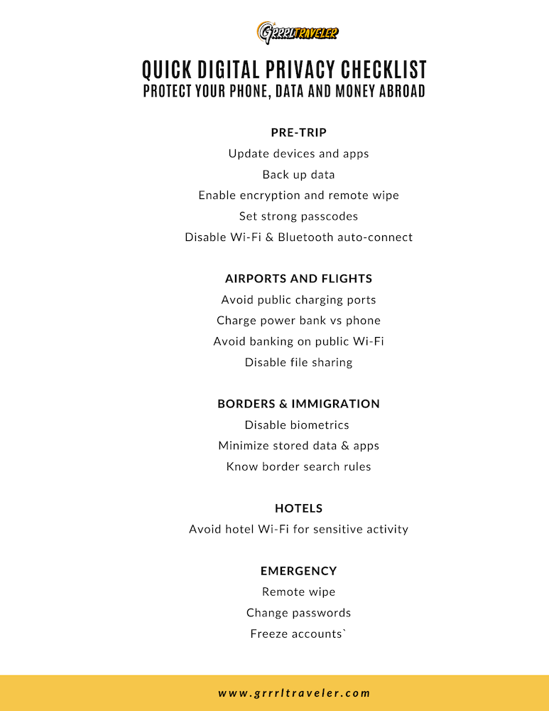 Digital Privacy Checklist for U.S. Travelers - Protect Your Phone, Data ...